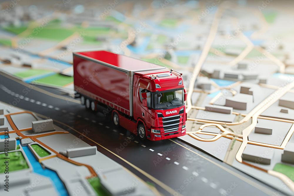 Delivery Truck on map, freight transportation, packages shipment and ...