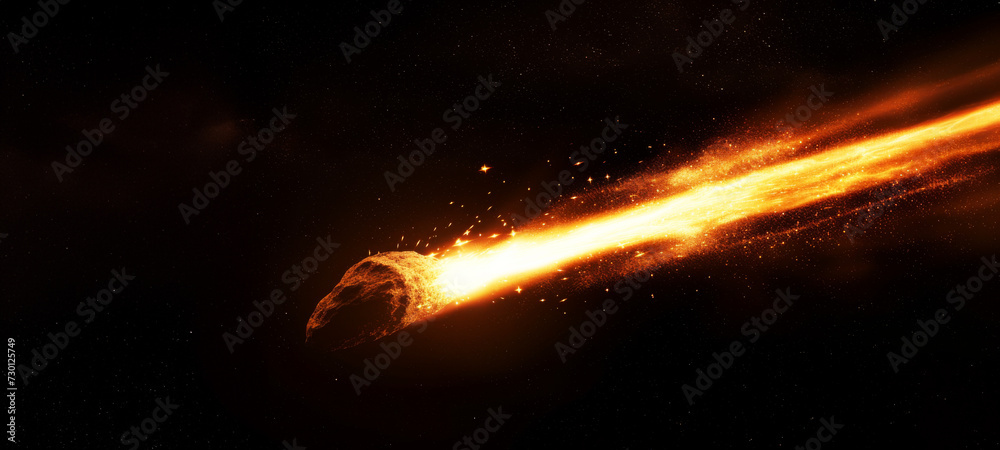 Meteor approaching Earth in space, the meteorite is approaching the planet, Burning exploding ...