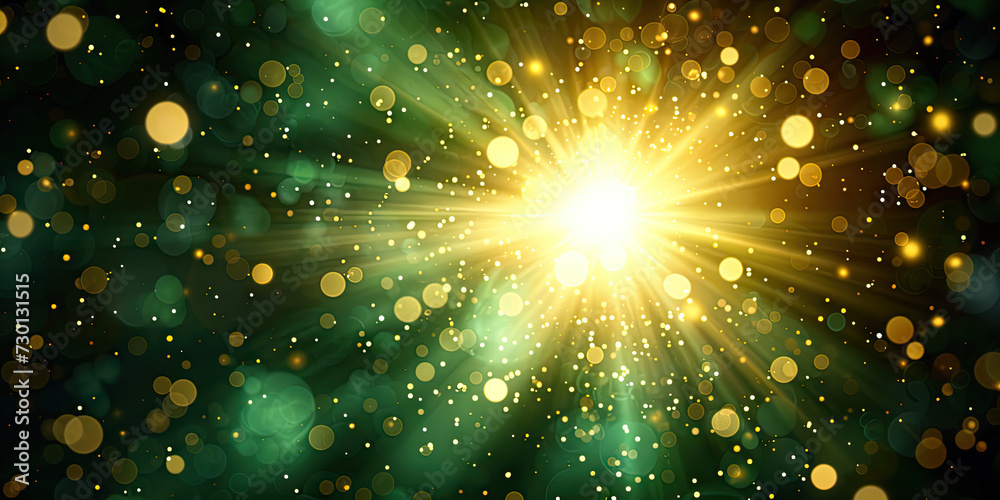 a beautiful light shining out with golden rays bokeh green , bright ...