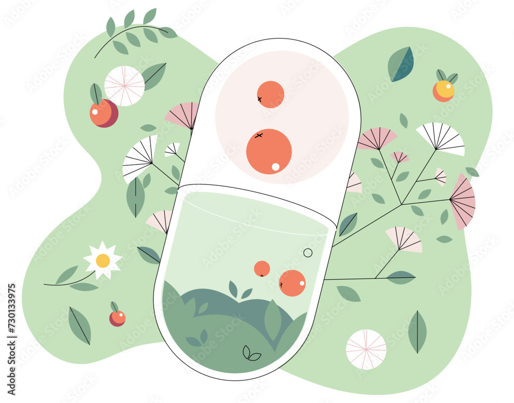 Herbal medicine vector illustration. Wellness is tapestry woven with ...