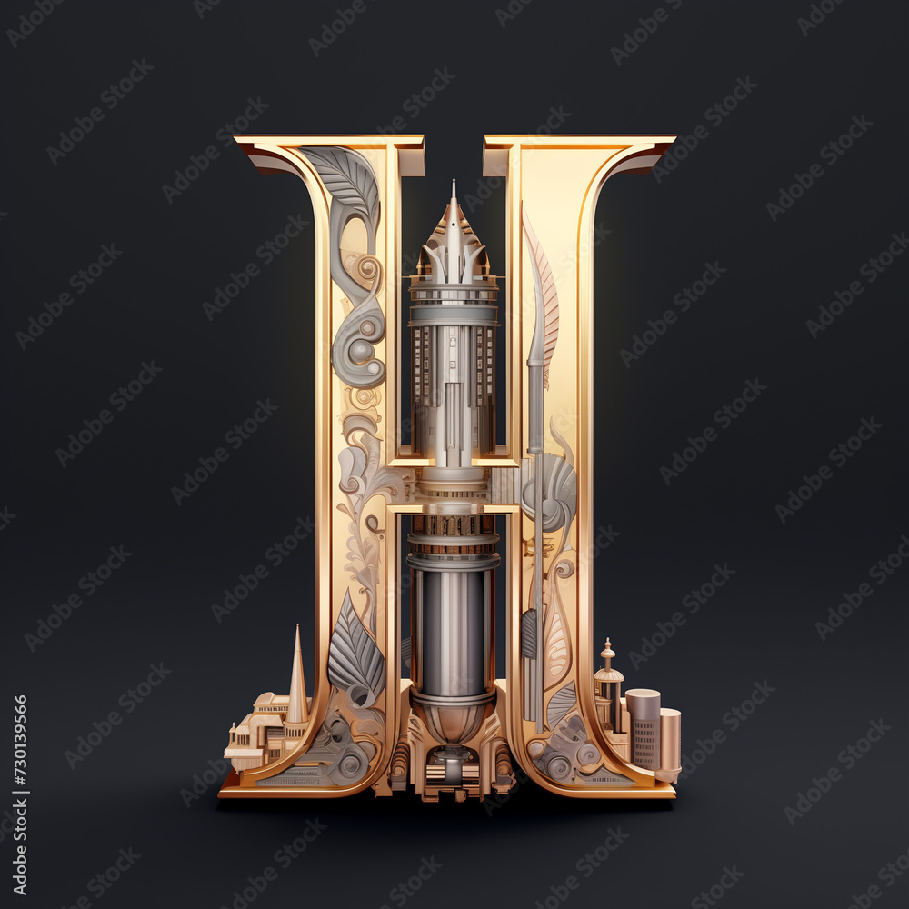 metal alphabet letter H, time is money concept, alphabet of printed ...