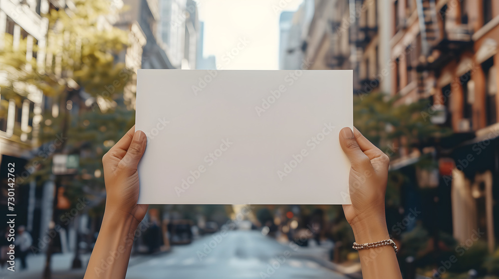 People person hands holding showing blank white empty paper board ...