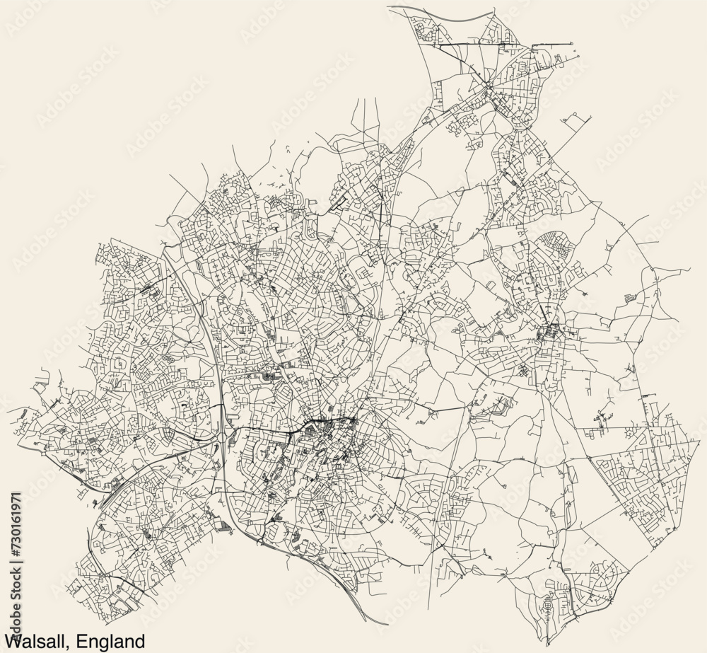 Detailed hand-drawn navigational urban street roads map of the United ...