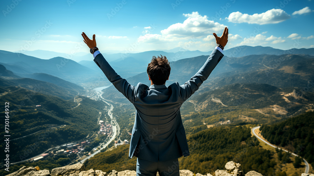 Successful man has achieved new peak of personal growth and development ...