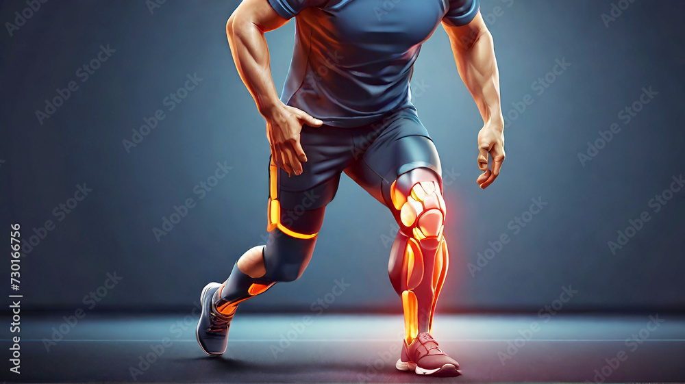 2D illustration of a Running Man with Highlighted Painful Knee Joint ...