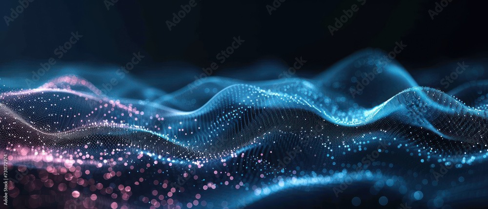 Digital wave with many dots and particles. Abstract dynamic wave ...