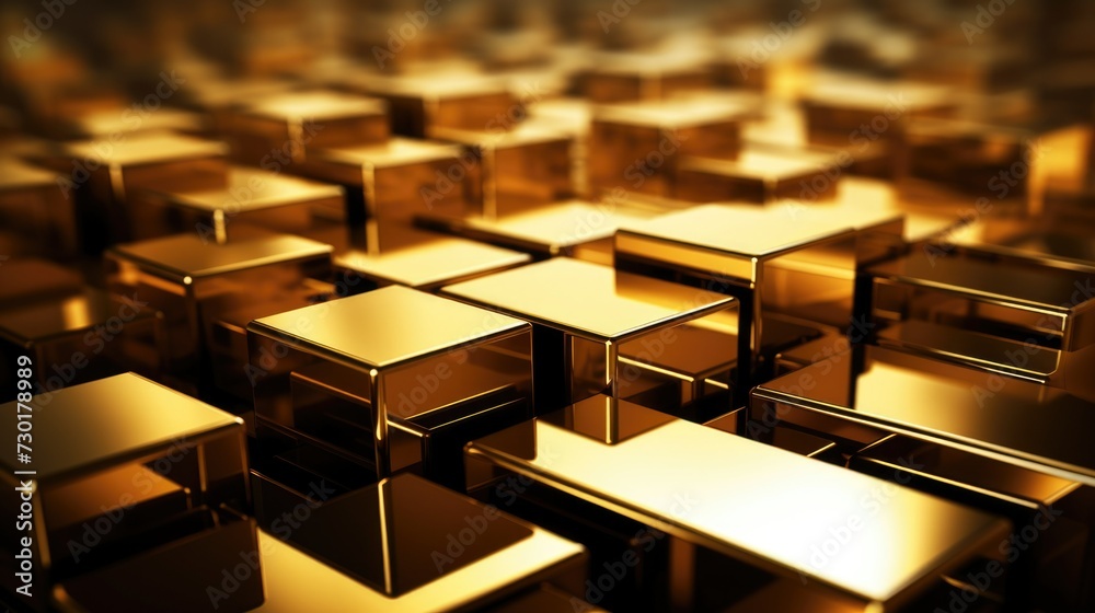 An abstract pattern of interlocking golden geometric shapes with a play ...