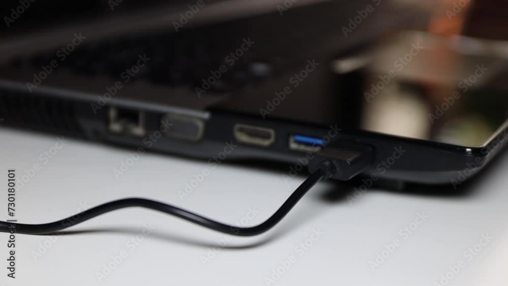 vklyuchena usb buksa s usb gnezdoto na laptop. Vrŭzka mezhdu smartfon i ...