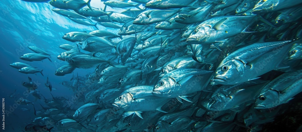Massive jack fish school seen up close, Sipadan Island Malaysia. Stock ...