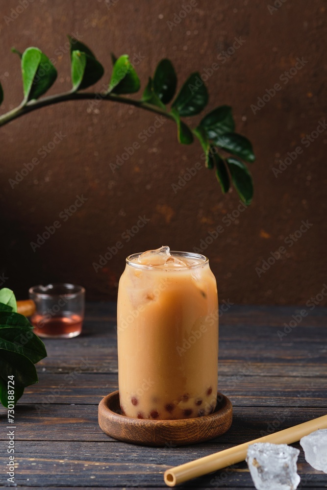 Cool drink, Taiwanese bubble tea with almond milk with tapioca balls in ...