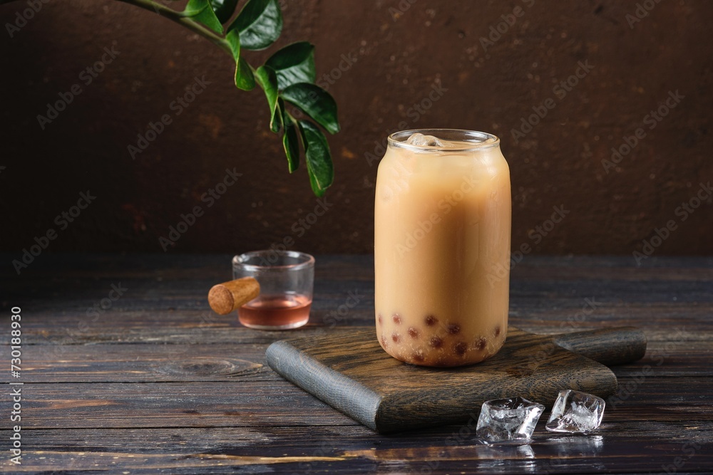 Cool drink, Taiwanese bubble tea with almond milk with tapioca balls in ...
