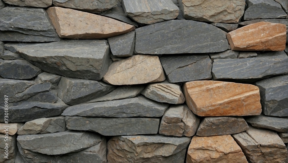 Schist rock wall featuring a pattern of irregularly stacked stones in ...