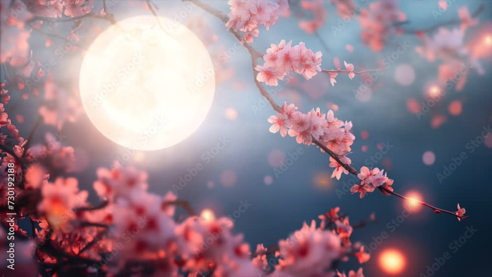 Vidéo Stock Full moon illuminates flower garden with night light ...
