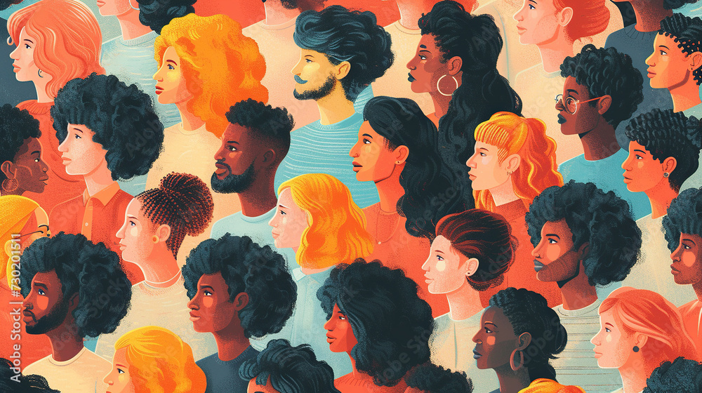 illustration of group of people of different skin, concept of Belonging Inclusion Diversity ...