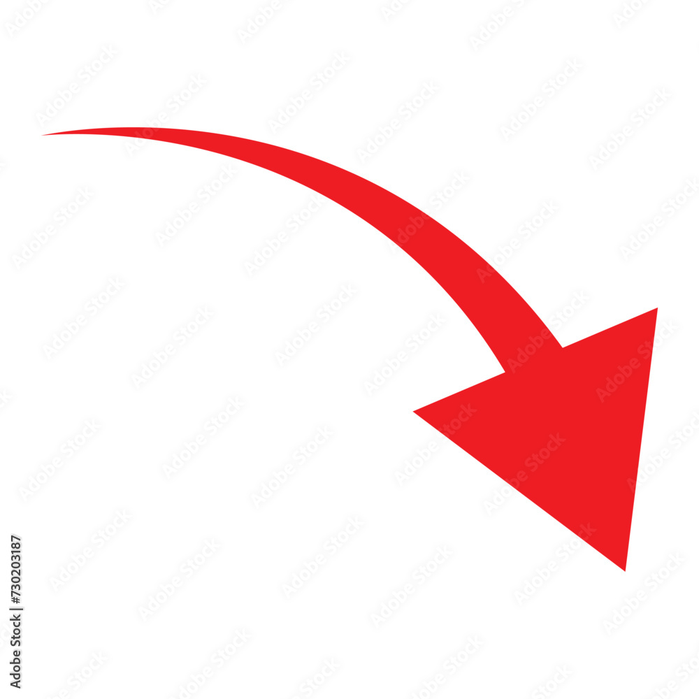 arrow red pointing down icon isolated on white background, graphic red ...