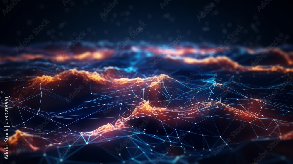 Interconnected cyber big data flow with blockchain fields: network lines representing ai ...