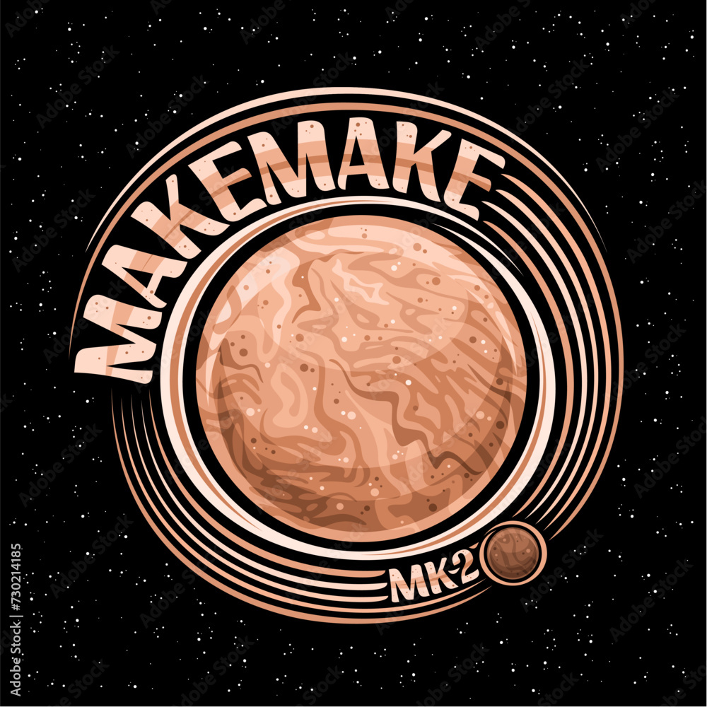 Vector logo for Dwarf Planet Makemake, decorative cosmo print with moon ...