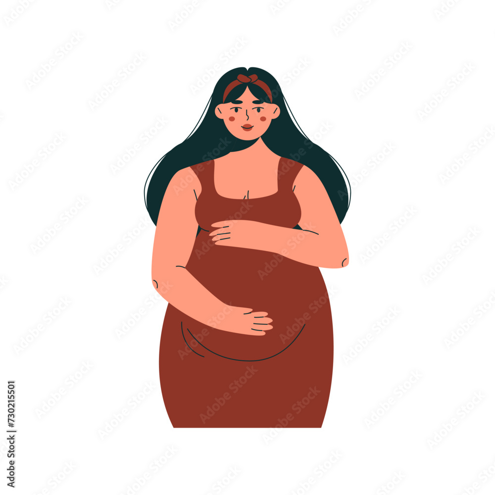 Cartoon pregnant woman. Happy mother with child in belly, cute female ...