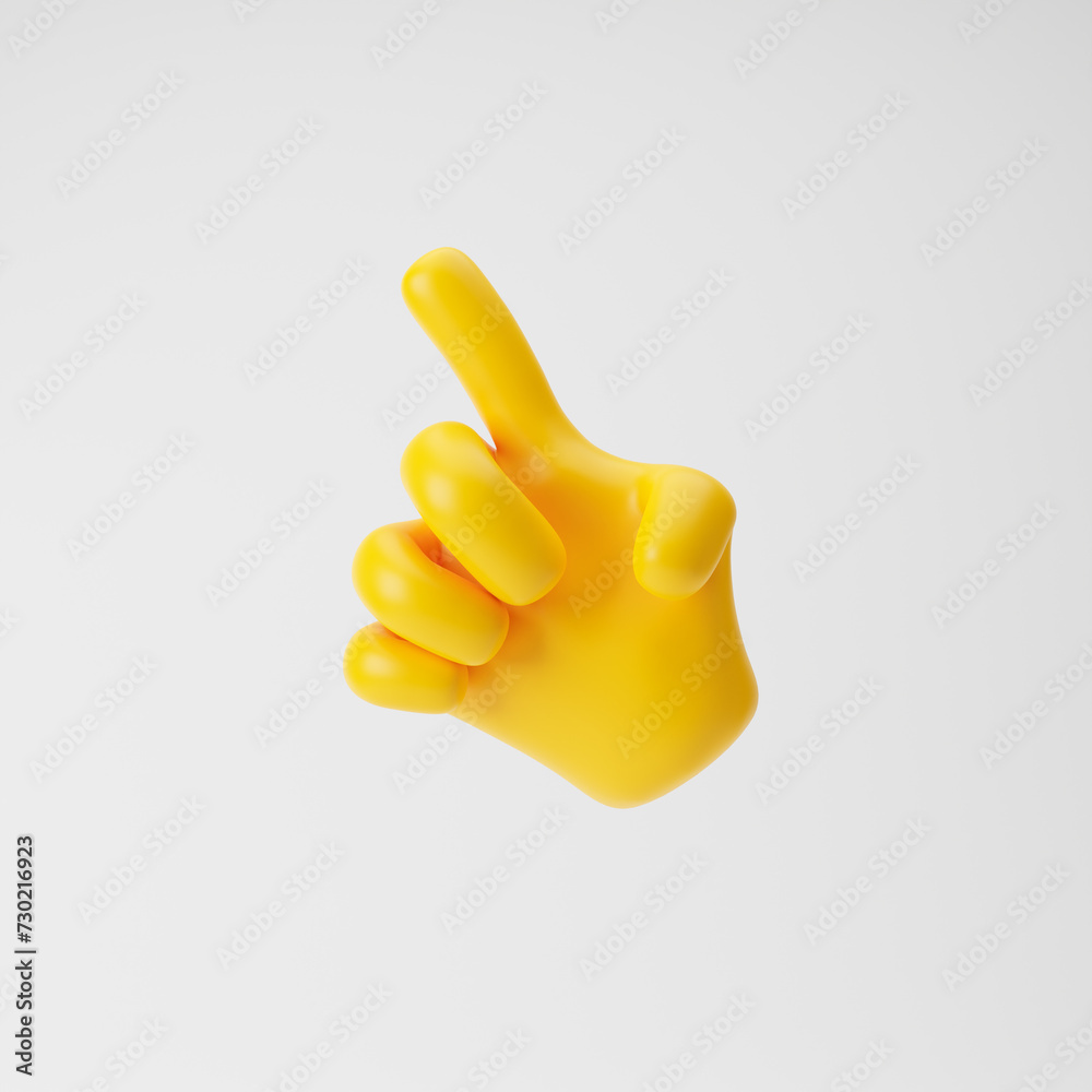 Yellow emoji hand showing one finger or pointing gesture isolated over ...