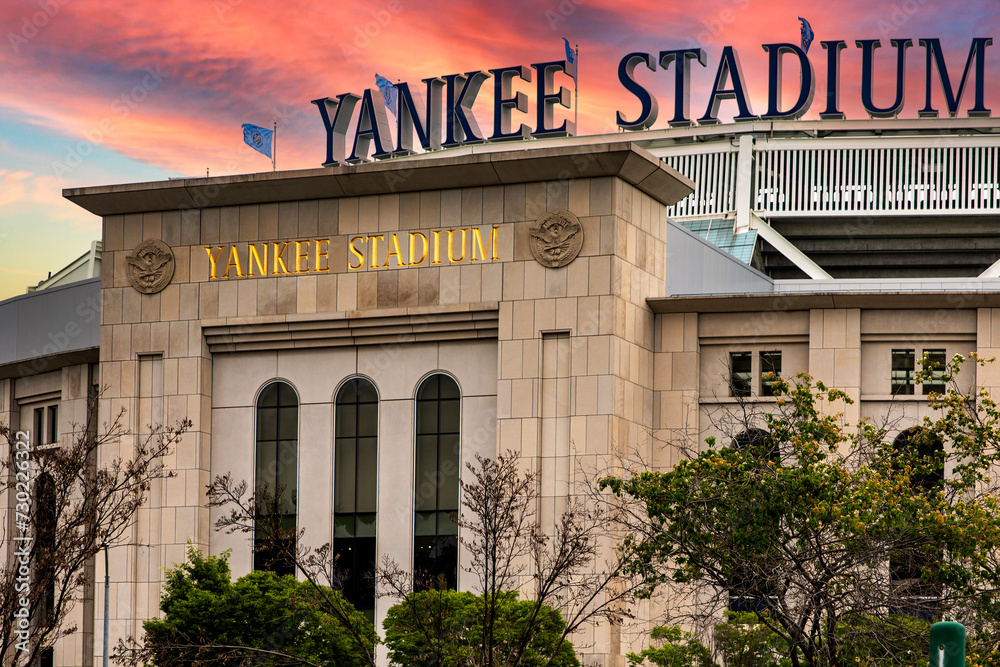New York, USA; June 3, 2023: Entrance and sign at Yankee Stadium in the ...