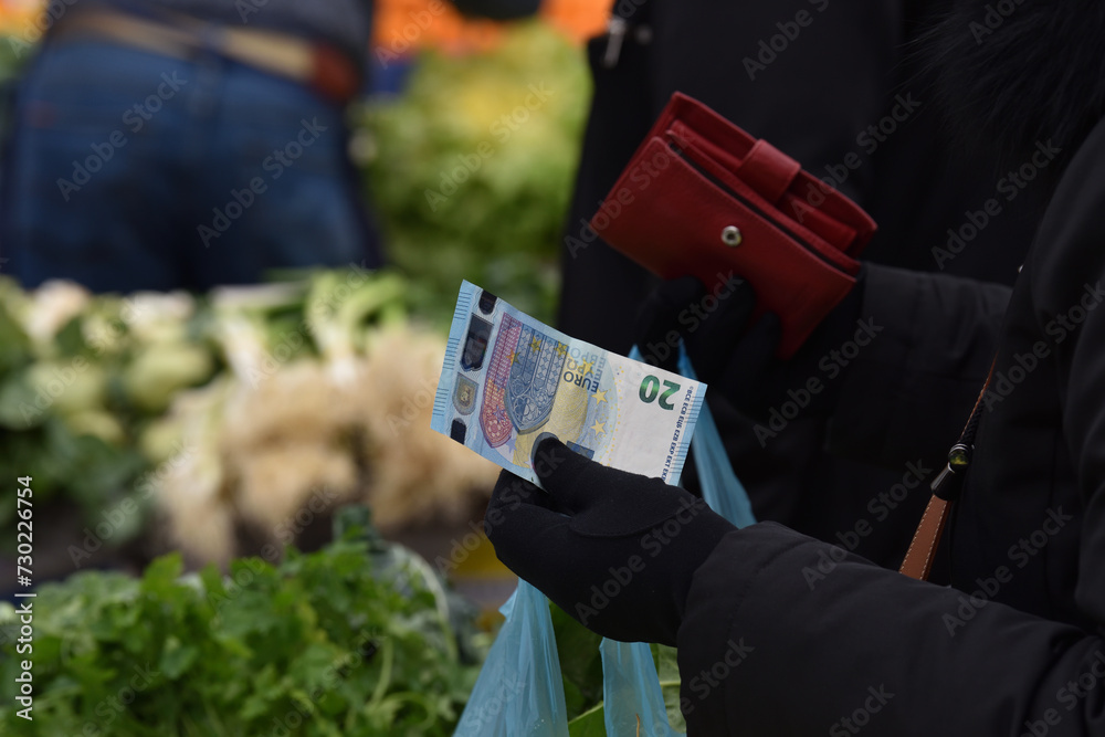 Zagreb, Croatia : 01, 05, 2024 : Close-up of paying with euros at the ...