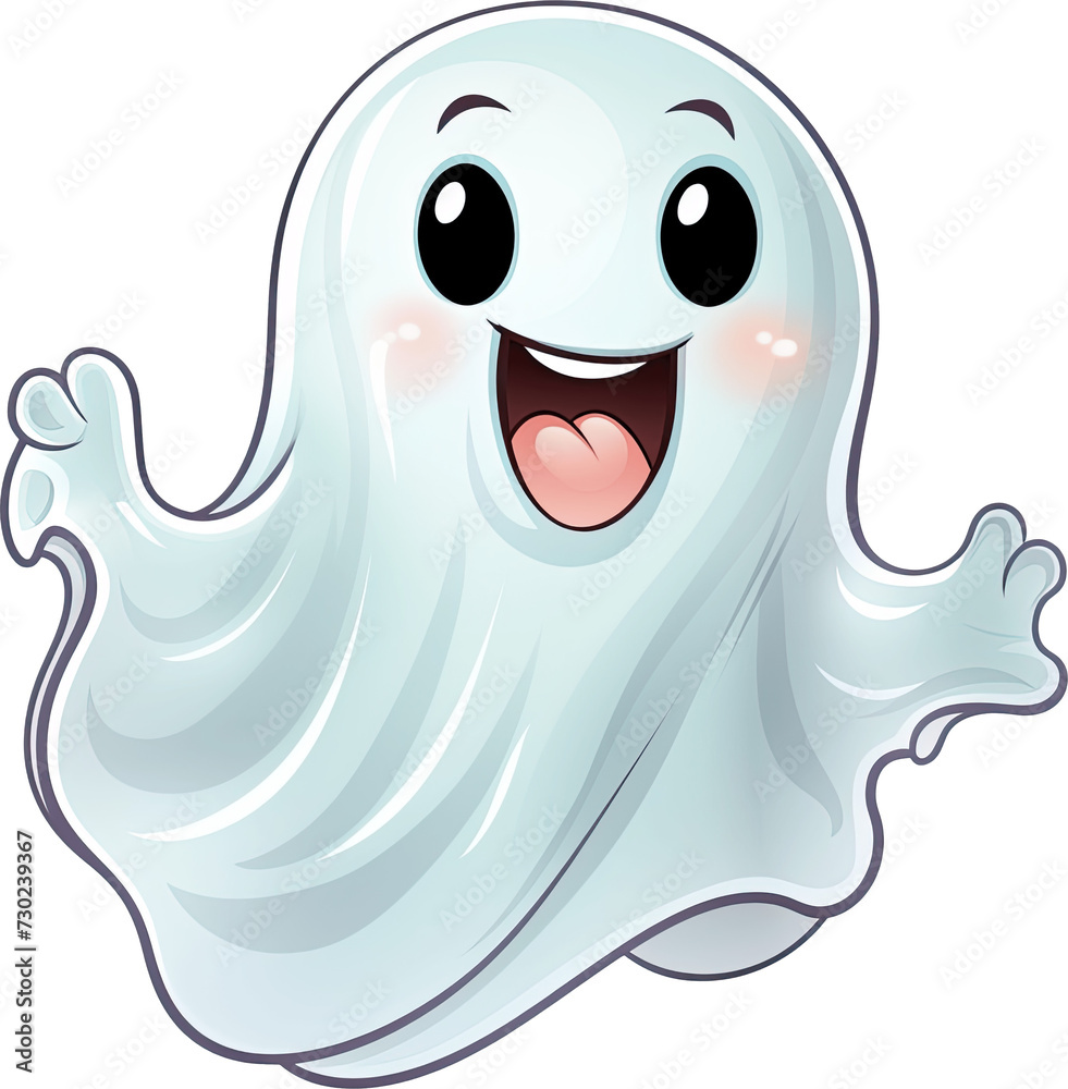 Cute Smiling Ghost Emoji on transparent background Stock Illustration ...