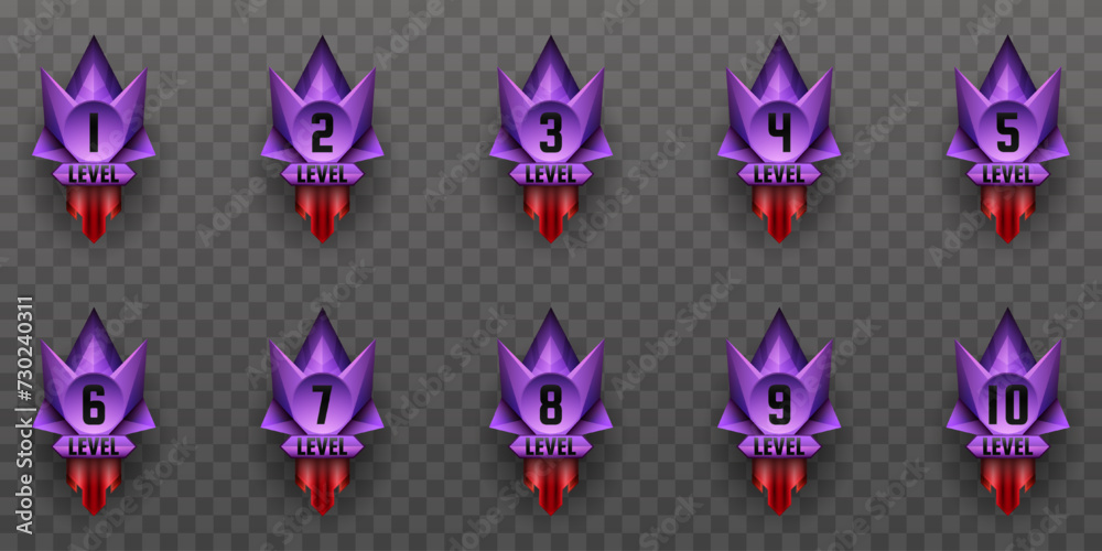 Purple Game GUI Level up Medal Badges with for Game UI Designs Stock ...