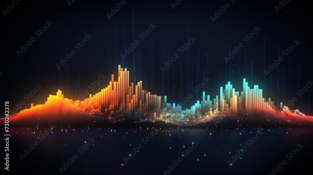 Abstract sound waves transforming into various geometric shapes ...