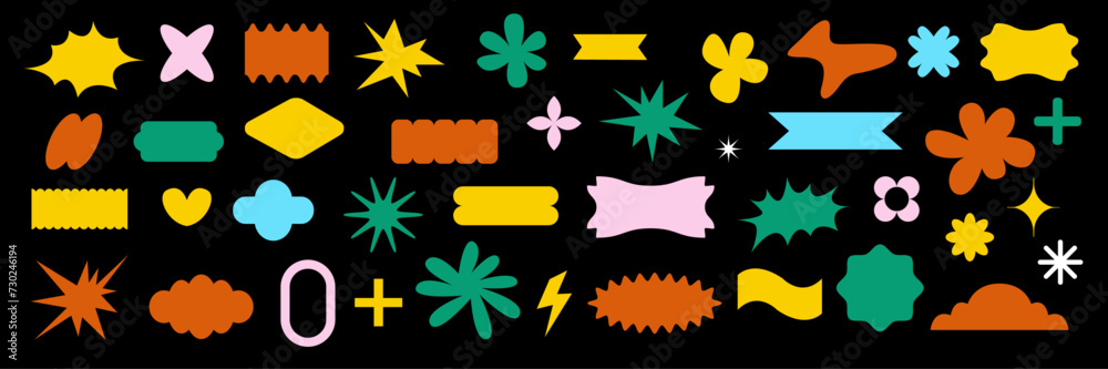 Y2k abstract groovy shape set, vector funky flower, cute minimal ...