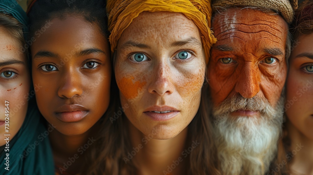 Hundreds of smiling multicultural faces looking at the camera in a ...
