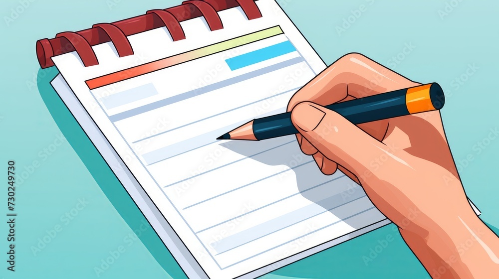 Top view of a hand filling out a checklist with a colorful marker ...