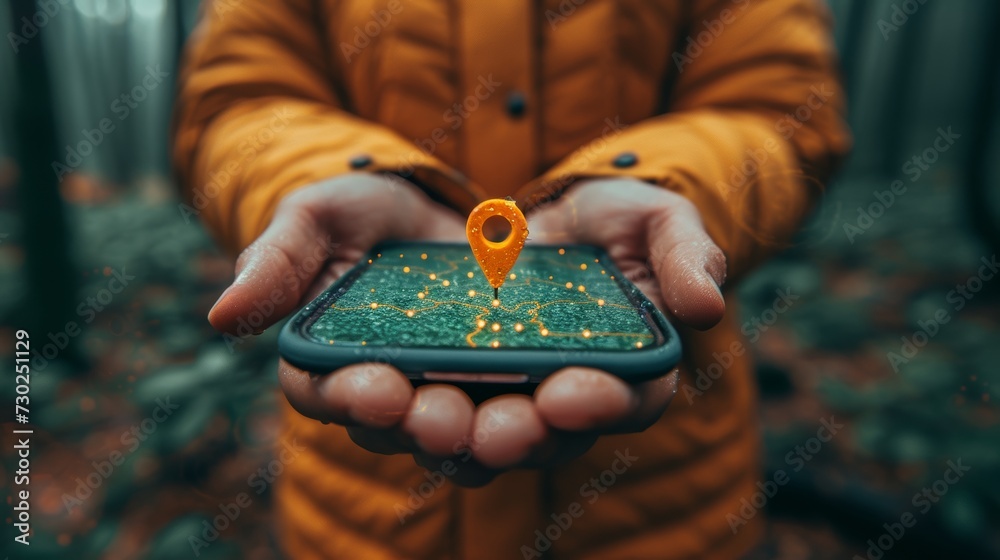 Location of digital hand set on map with two pins. AI technology in GPs ...