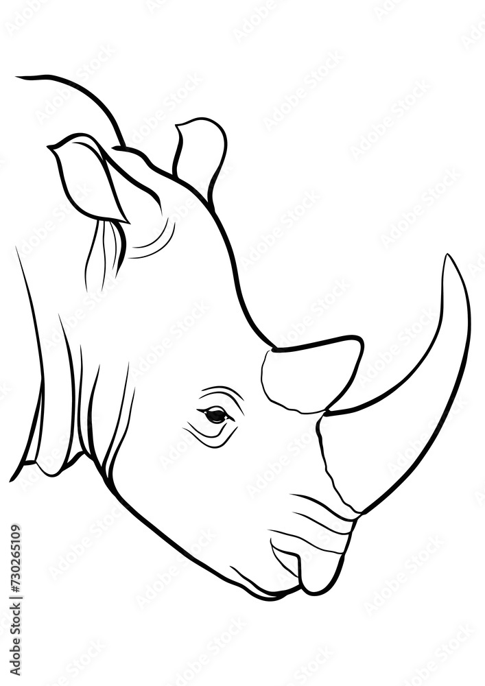 Rhinoceros head outline illustration for coloring book, logo Stock ...