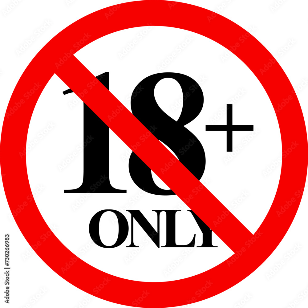18 sign warning symbol isolated on white background, 18 plus, censored ...