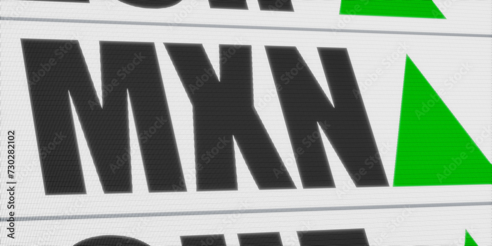 Mexican peso currency symbol and green arrow, rising MXN Currency ...