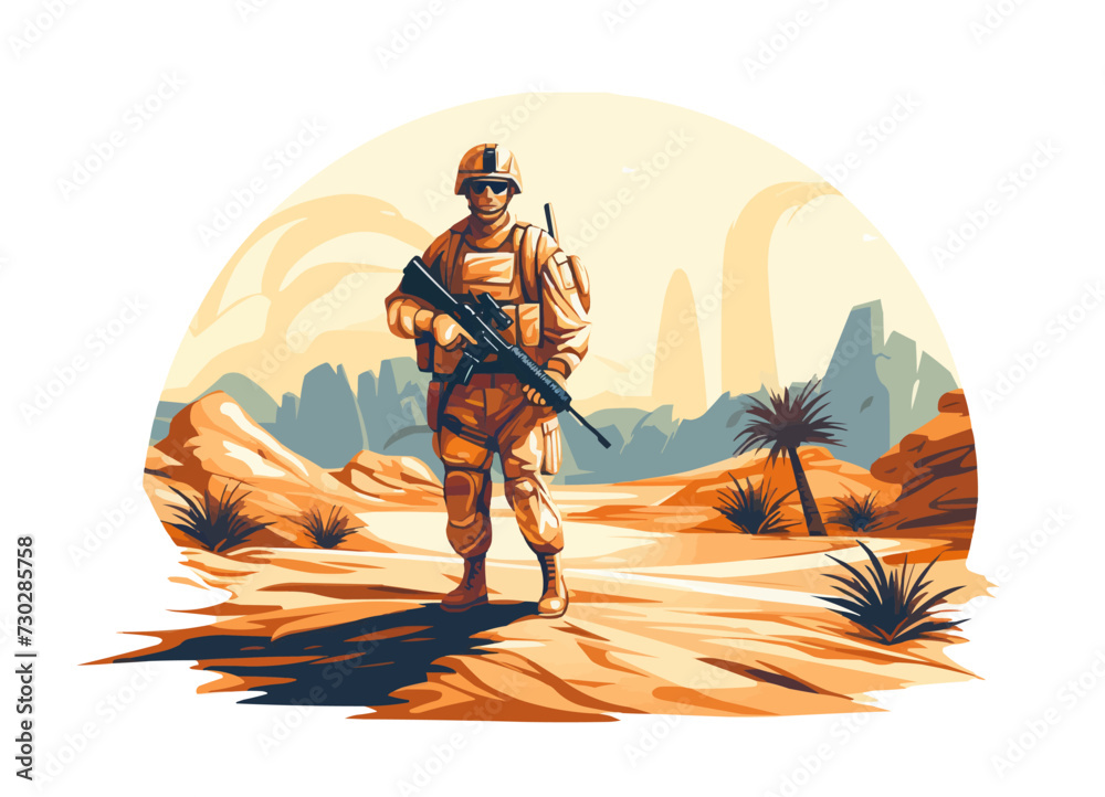 man soldier in desert isolated vector style with transparent background ...