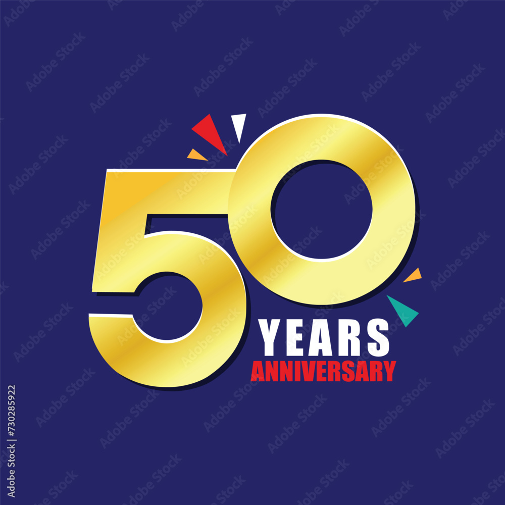 50 years anniversary logo design with celebrating elements on blue ...