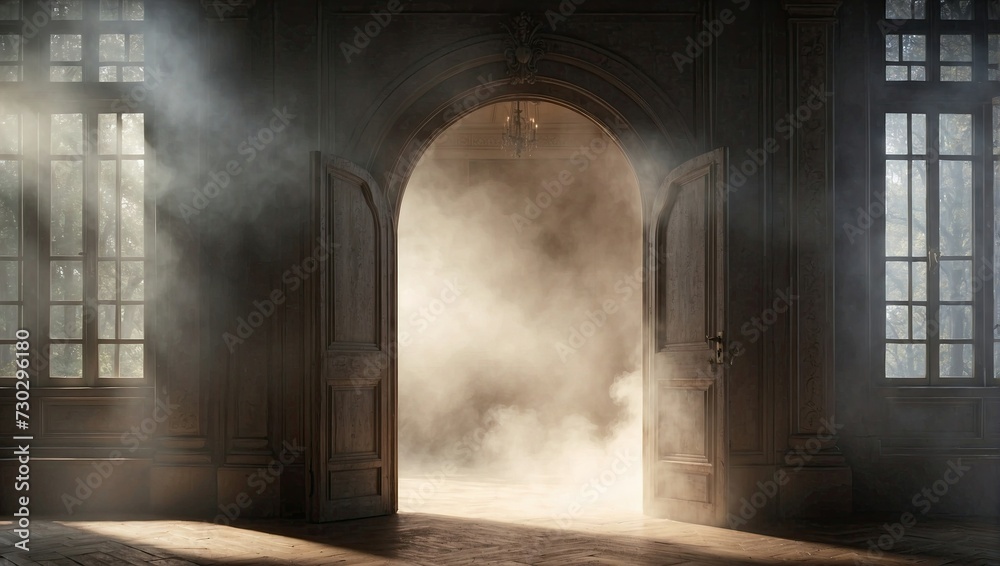 An opulent room with grand open double doors invites a dense mystical ...