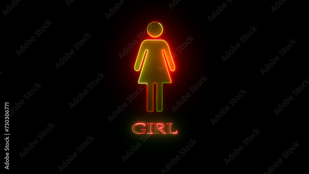 Colorful neon light glowing icon lady female. Pink neon lady sign ...