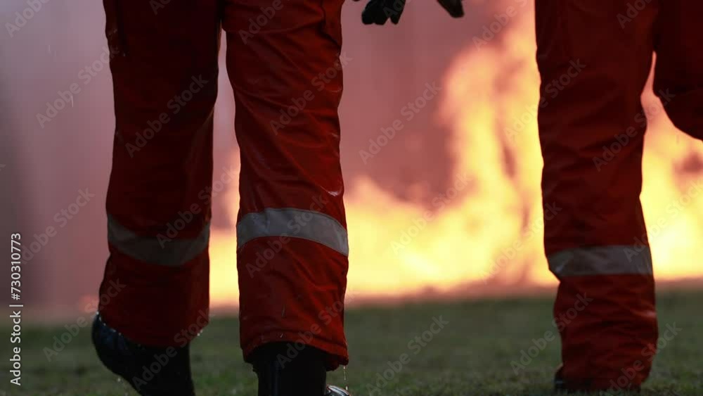 fireman rescue team walk to fire extinguishing, safety, and rescue ...