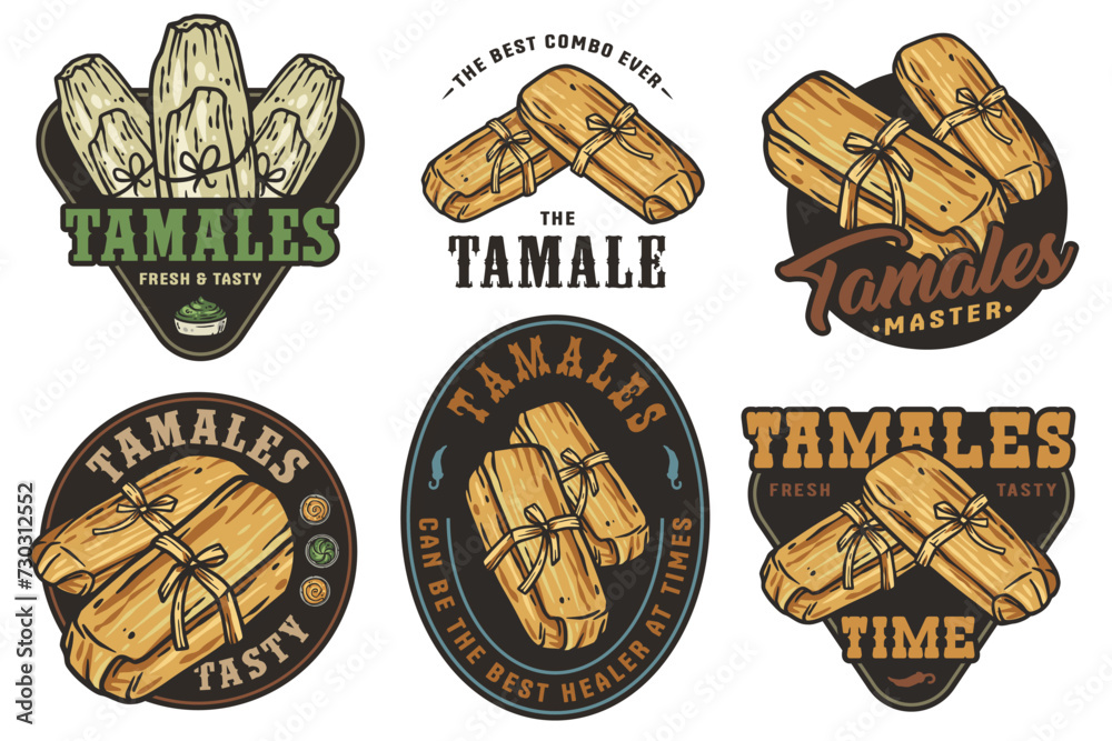 Mexico tamale set vector with corn leaves for logo or emblem. Latin ...