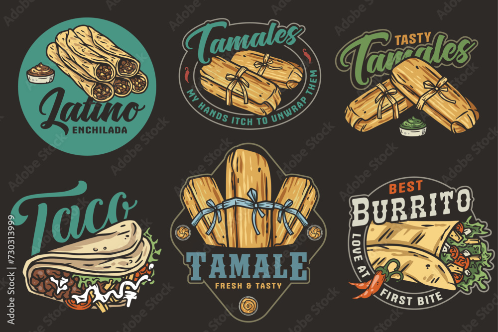 Vecteur Stock Mexico tamale set vector with corn leaves for logo or ...