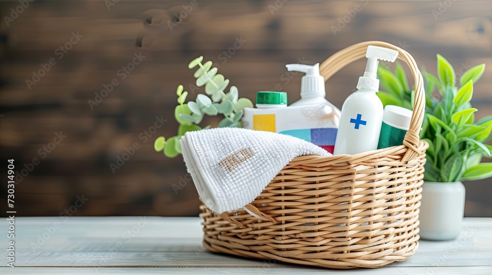 Purchase and delivery of medicines at home, featuring a basket filled ...