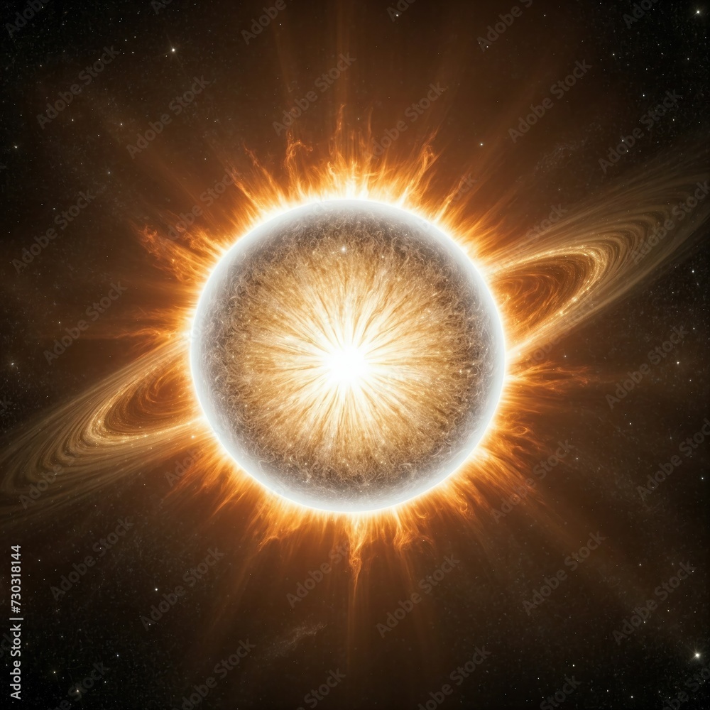 An artistic visualization of the Sun with solar flares and prominences ...
