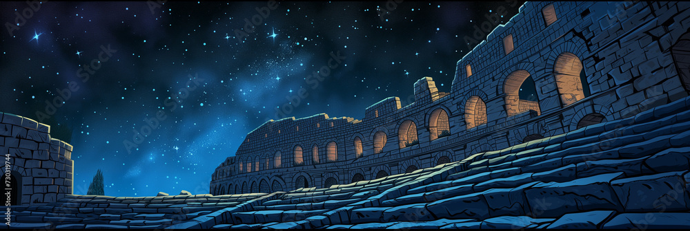 Starry Night Over Ancient Roman Amphitheater: A Majestic Blend of ...