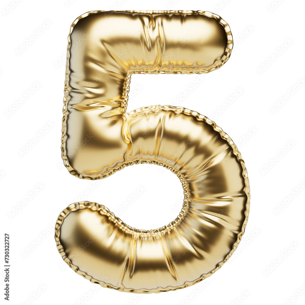 Number five in the shape of a balloon, isolated on a transparent ...