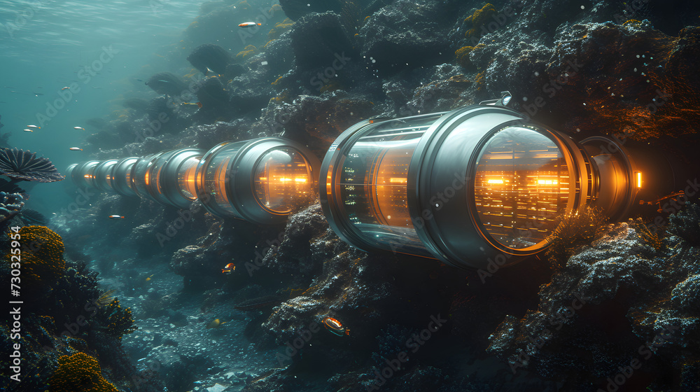 Depict an innovative underwater data center, harnessing the power of ...