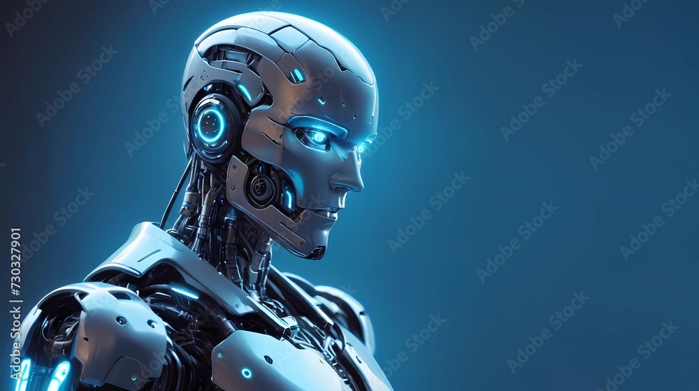 blue screen robot 3d render with Ai with a blurry light blue background ...