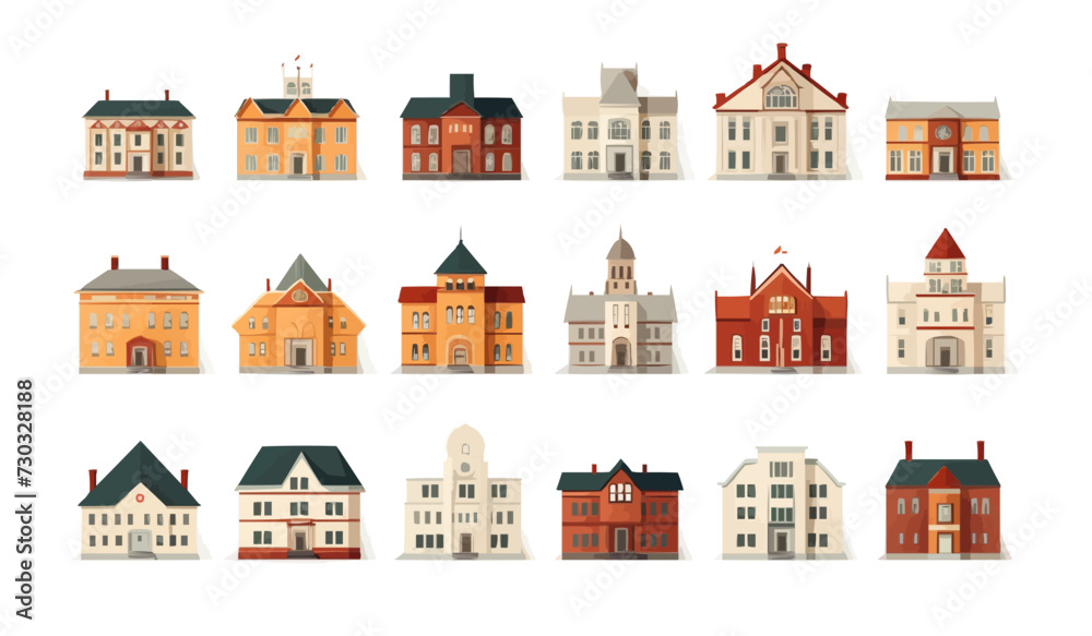 school building set vector flat minimalistic isolated illustration ...