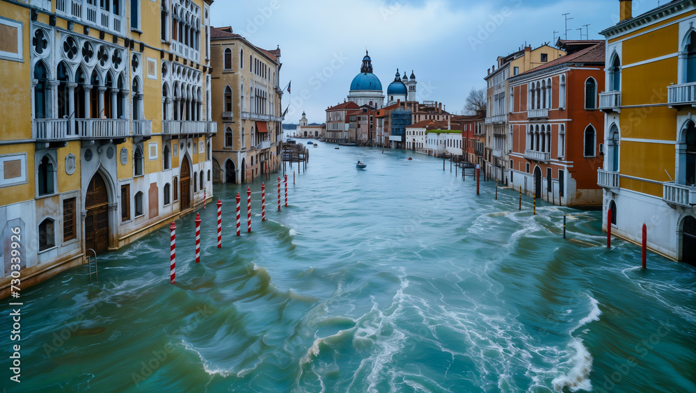 Cities near oceans, submerged in water as rising sea levels flood the ...